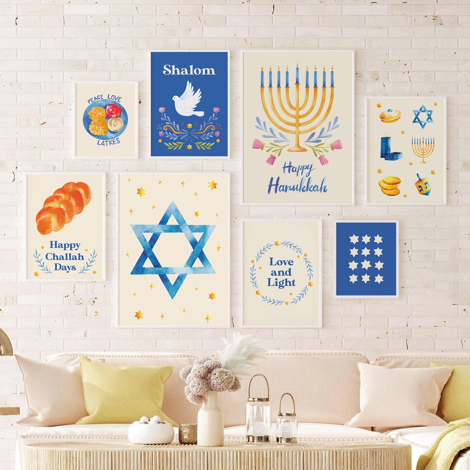 Hanukkah Gallery Wall | Digital Art Download | 10 Printables | Cute ...