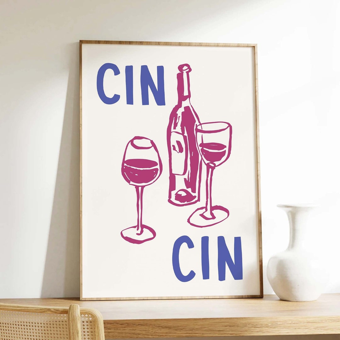 Cin Cin Print | Digital Art Download | Cute Wine Sketch Print ...