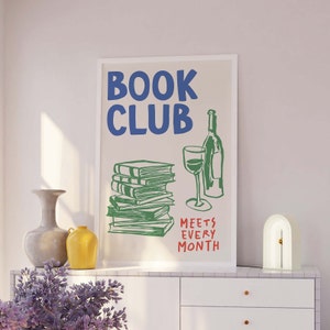 Book Club Print, Digital Art Download, Cute Book Club Decor, Trendy ...