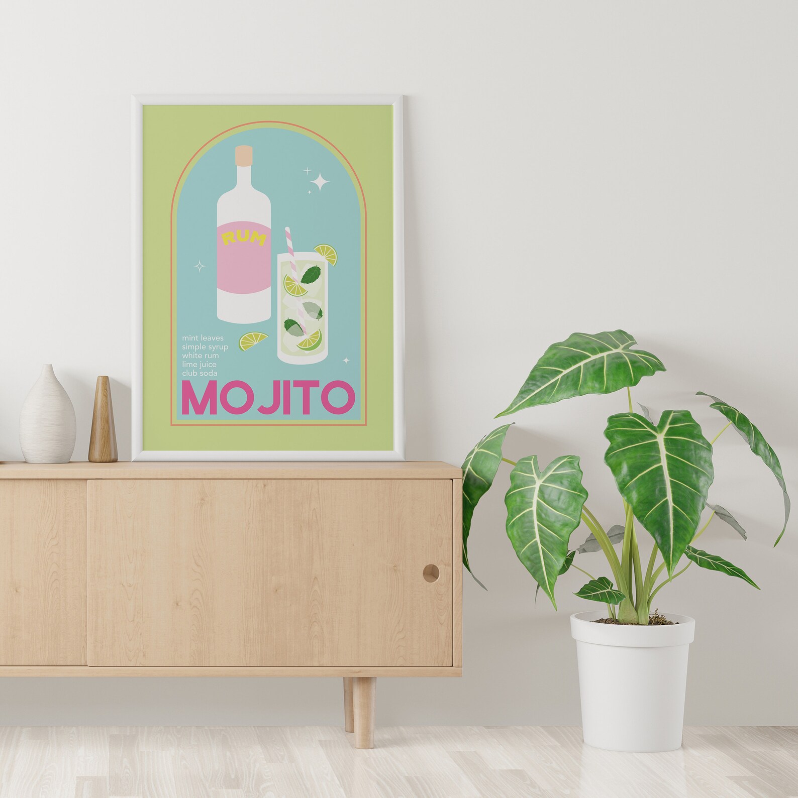 Mojito Cocktail Print Digital Art Download Cute Pink Green - Etsy