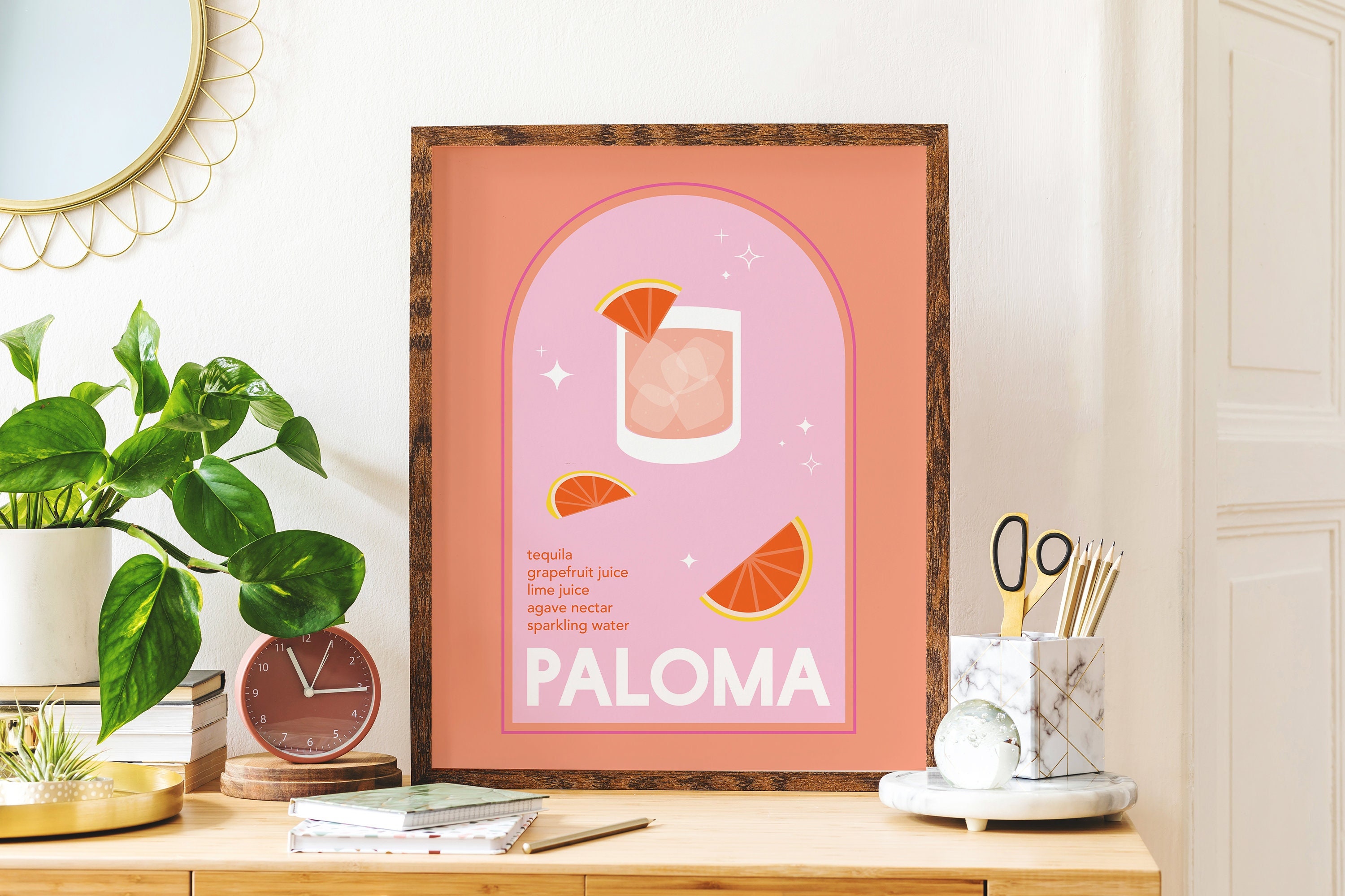 Paloma Cocktail Print | Digital Art Download | Cute Pink Orange ...