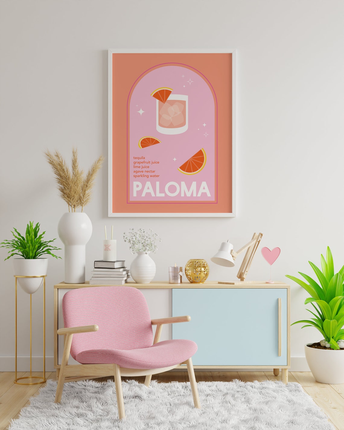 Paloma Cocktail Print | Digital Art Download | Cute Pink Orange ...