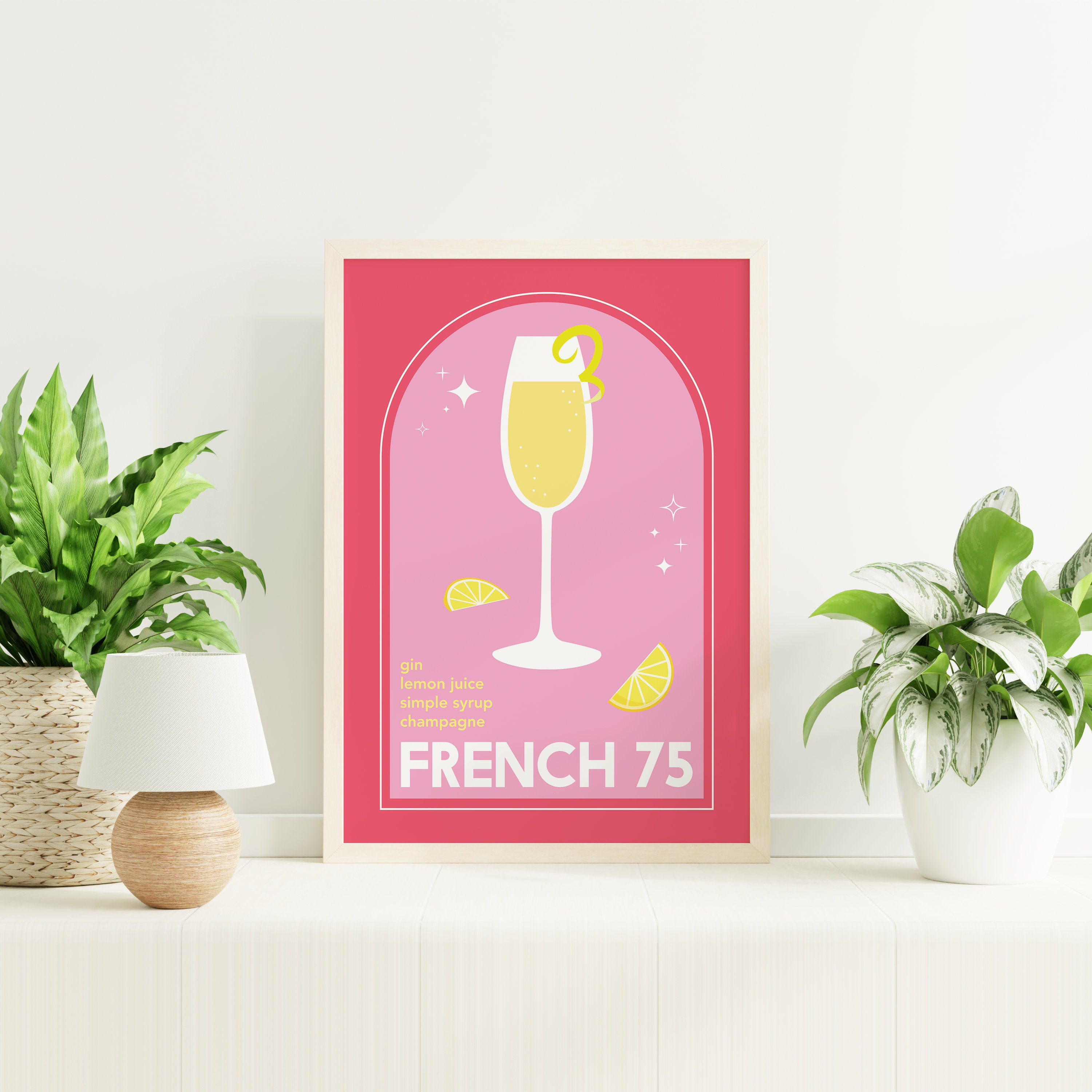 French 75 Cocktail Print Digital Art Download Cute Pink - Etsy
