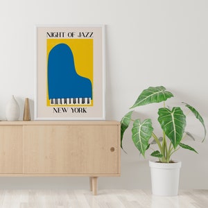 New York Jazz Print | Digital Art Download | Yellow and Blue Jazz Music ...
