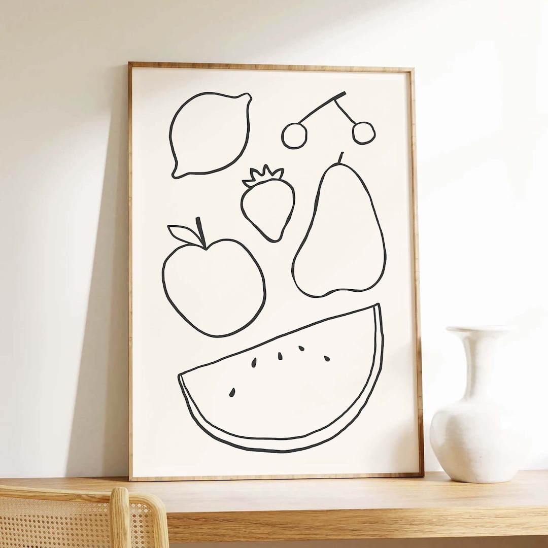 Fruit Line Art Print | Digital Art Download | Minimal Fruit Wall Art ...