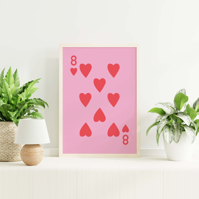 8 of Hearts Print | Digital Art Download | Cute Pink Red Card Print ...