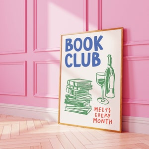 Book Club Print, Digital Art Download, Cute Book Club Decor, Trendy ...