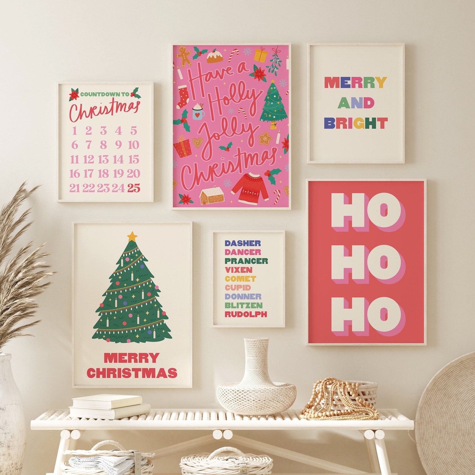 Set of 6 Christmas Gallery Wall | Digital Art Download | Colorful ...