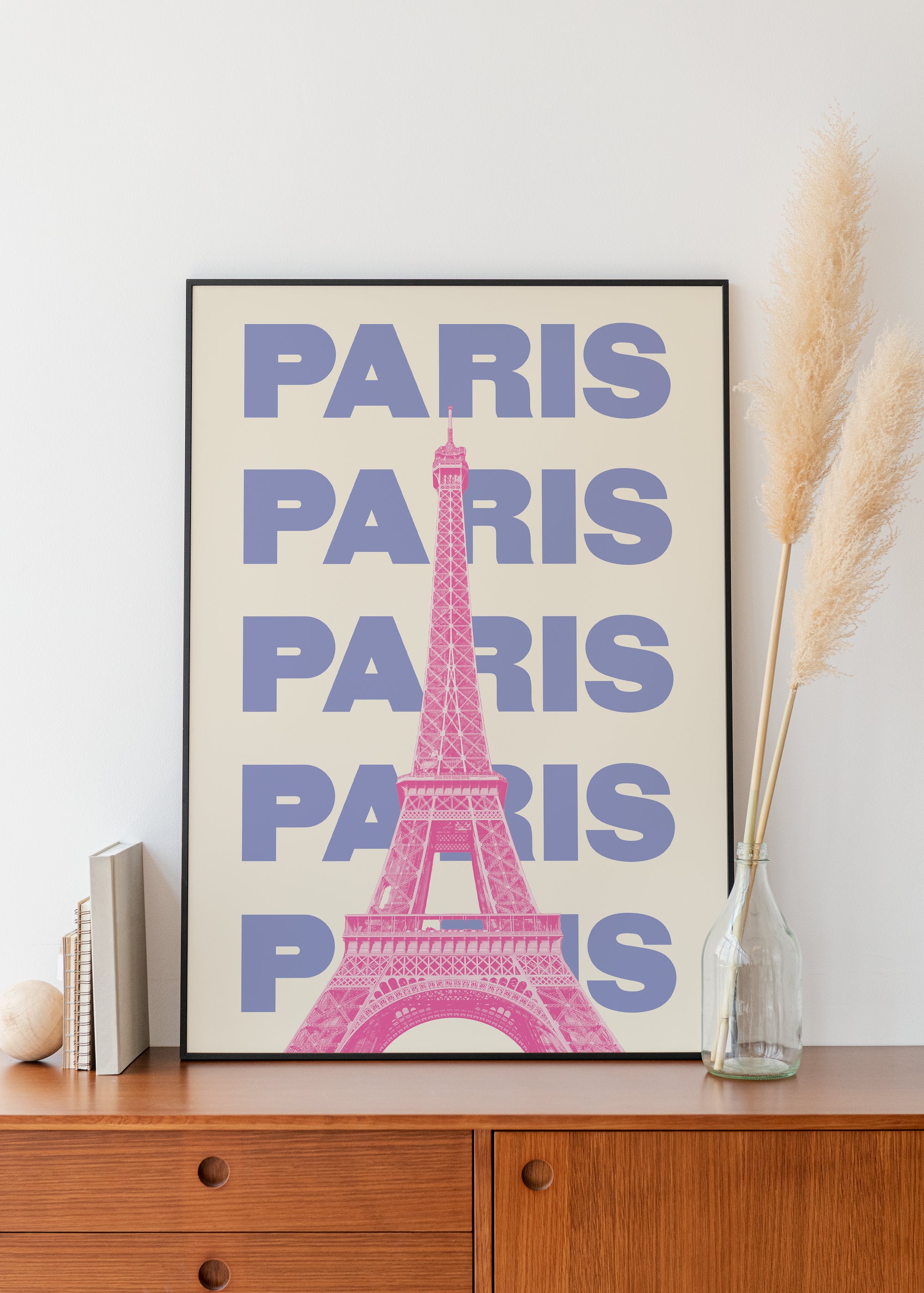 Paris France Travel Print Digital Art Download Pink Blue - Etsy