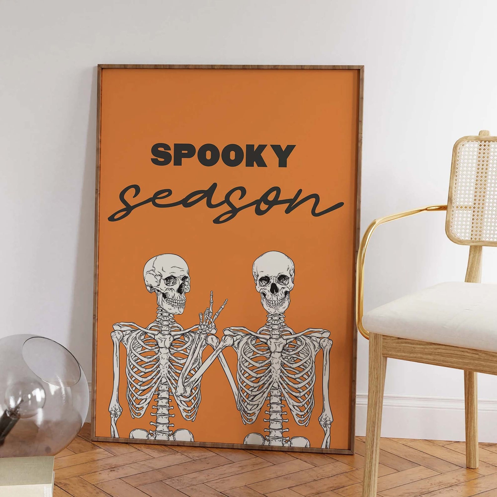 Spooky Season Skeleton Print | Digital Art Download | Cute Orange ...