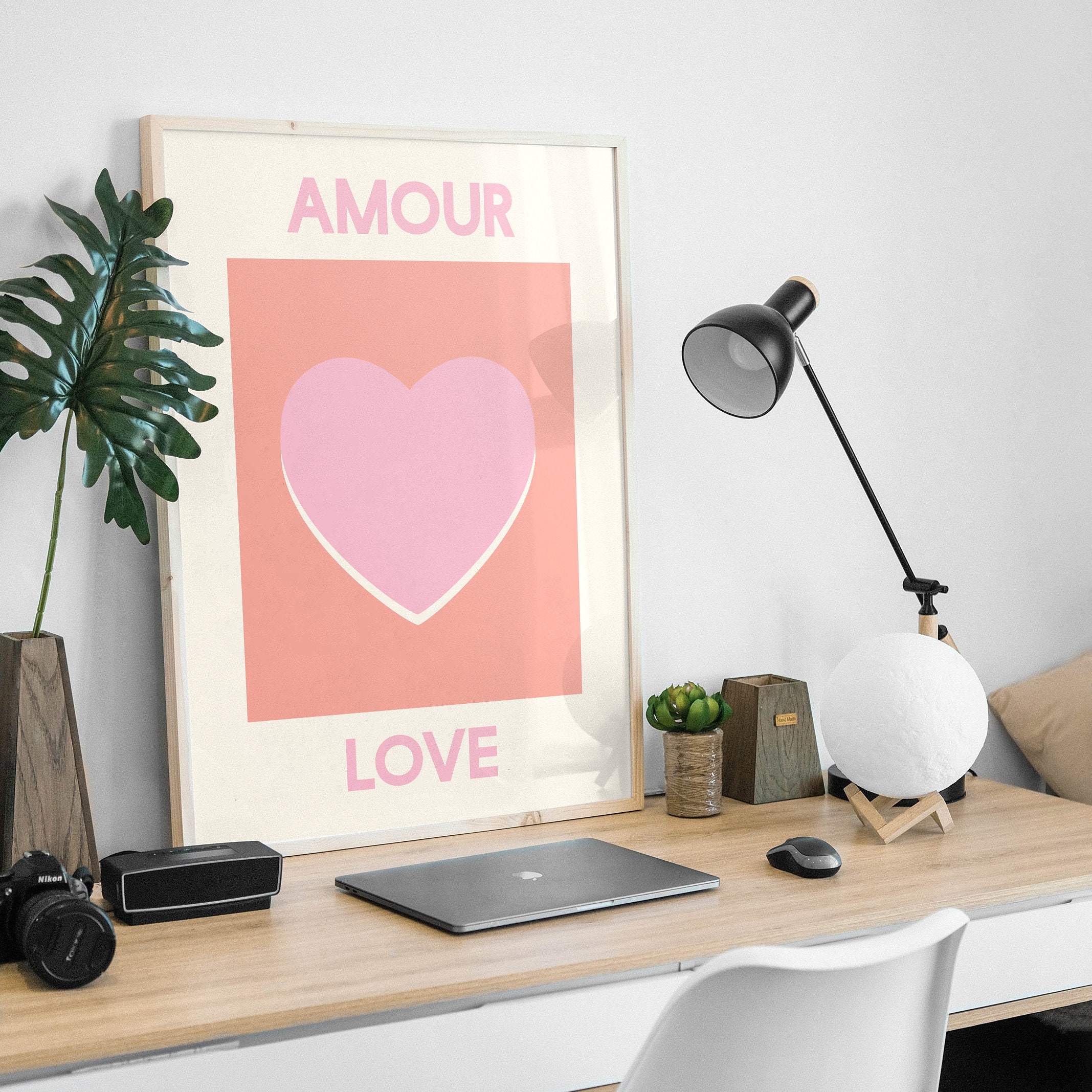 Amour Love Print Digital Art Download Pink Heart Printable - Etsy
