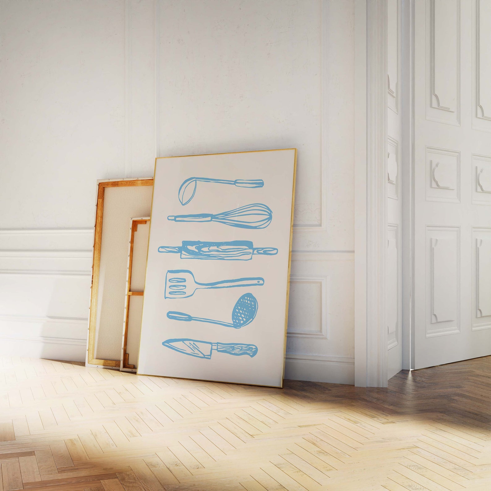Kitchen Utensils Print | Digital Art Download | Blue Kitchen Decor ...