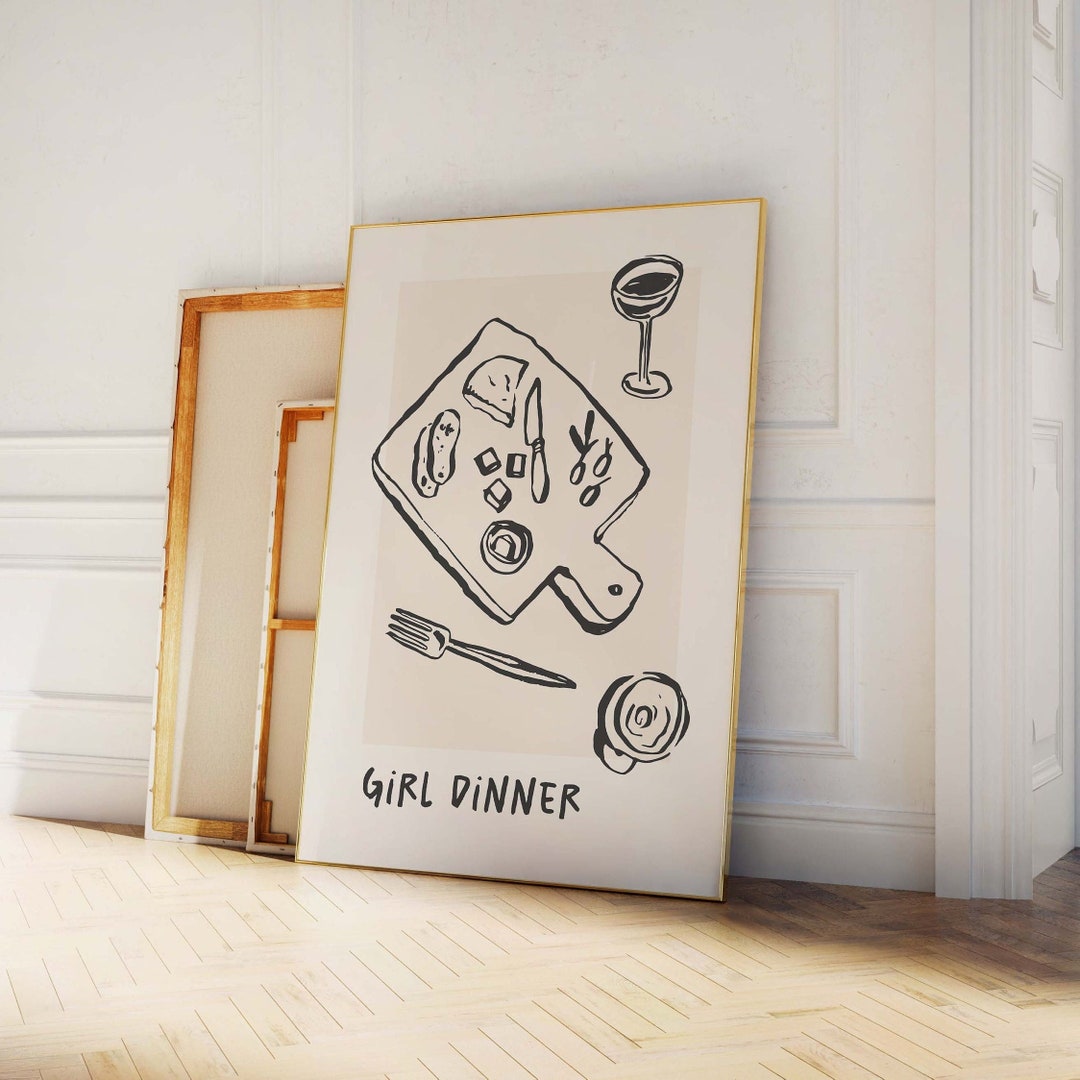 Girl Dinner Print | Digital Art Download | Cute Kitchen Wall Art | Fun ...