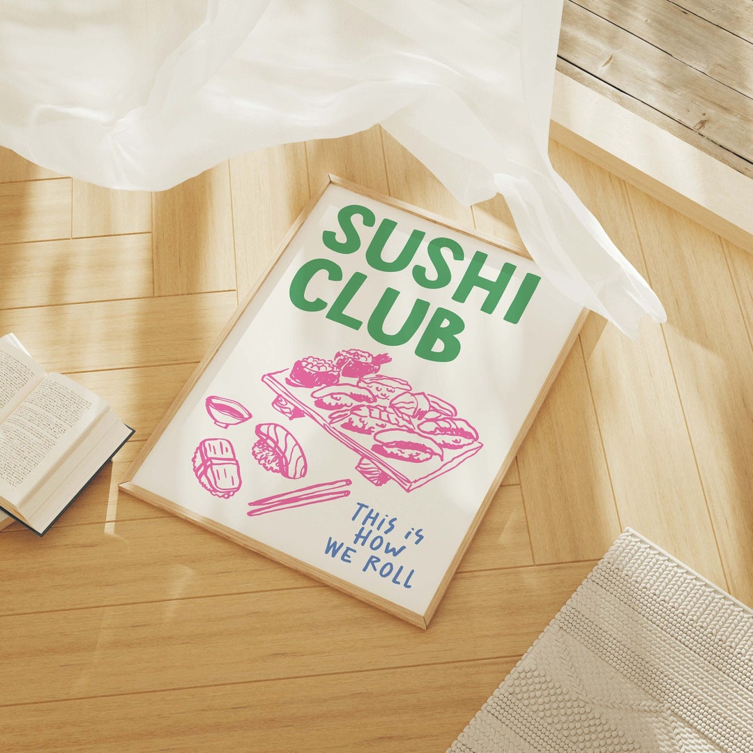 Sushi Club Print | Digital Art Download | Pink Green Kitchen Food Decor ...