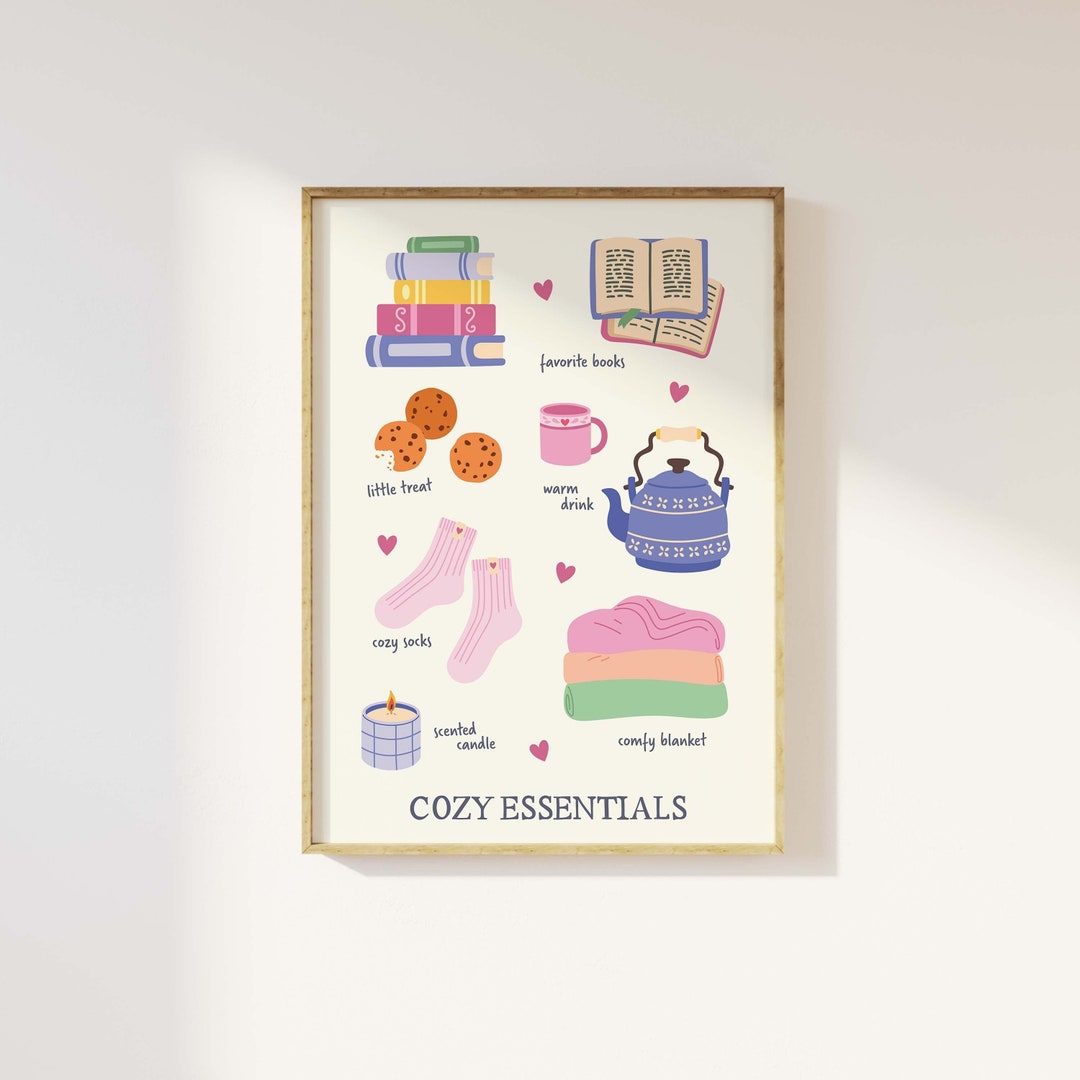 Cozy Essentials Print | Digital Art Download | Cute Hygge Wall Art ...
