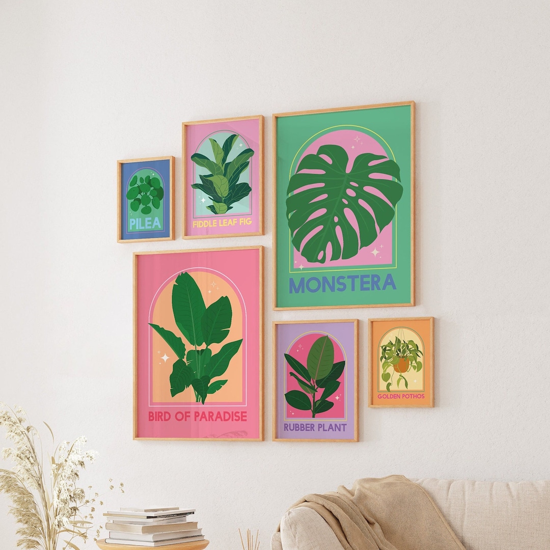 Set of 6 House Plants Prints, Digital Art Download, Abstract Colorful ...