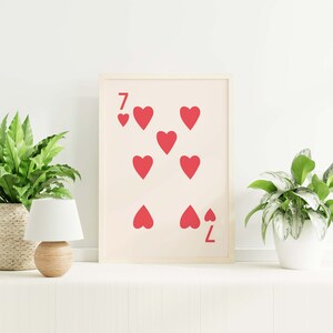 7 of Hearts Print | Digital Art Download | Cute Red Card Print | Retro ...