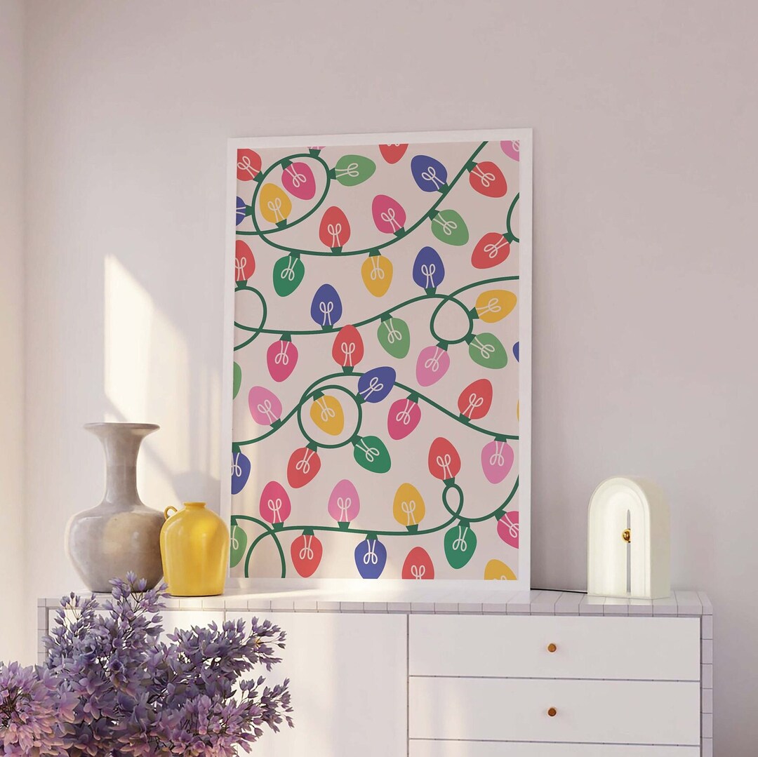 Christmas Lights Print Digital Art Download Cute Colorful Christmas ...