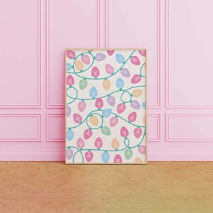 Pastel Christmas Lights Print | Digital Art Download | Cute Pink ...