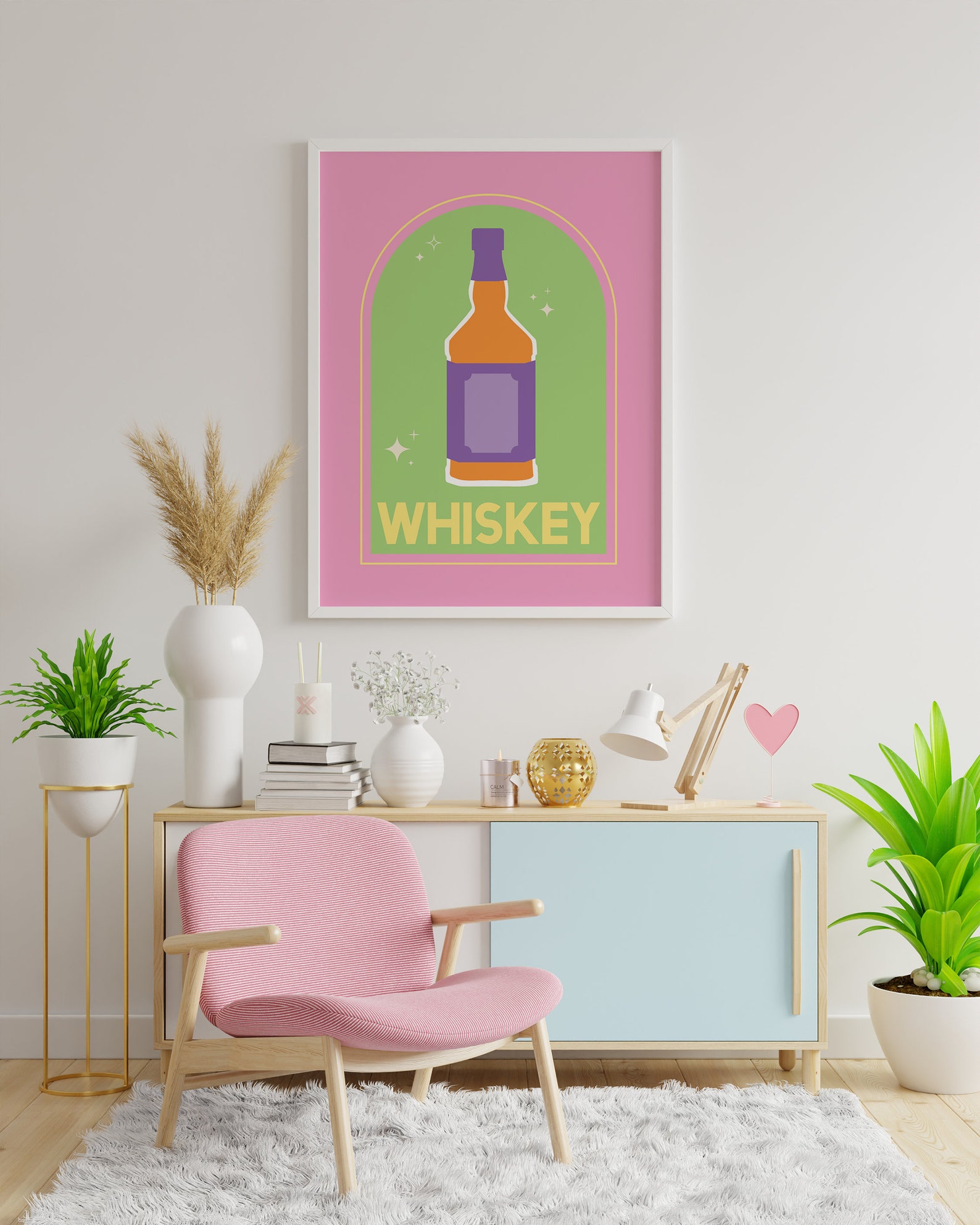 Whiskey Cocktail Print Digital Art Download Cute Pink | Etsy