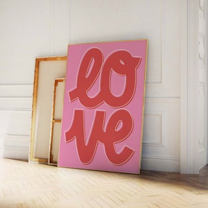 Love Print | Digital Art Download | Valentine's Day Decor | Pink Red ...
