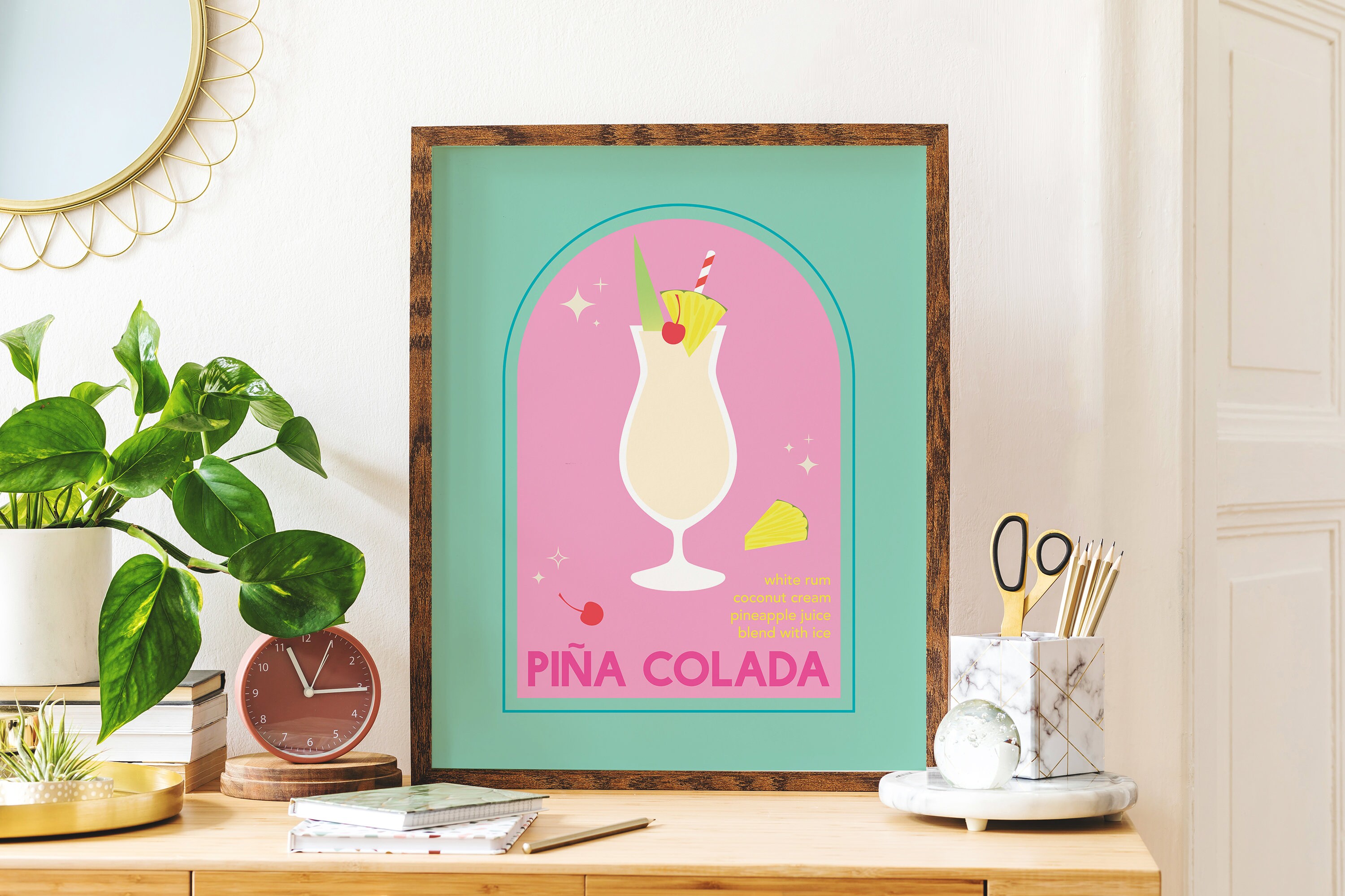 Piña Colada Cocktail Print Digital Art Download Cute Pink - Etsy
