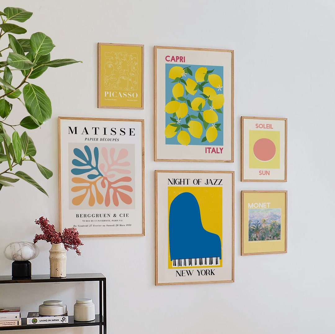 Set of 6 Yellow Print Gallery Wall | Digital Art Download | Boho ...