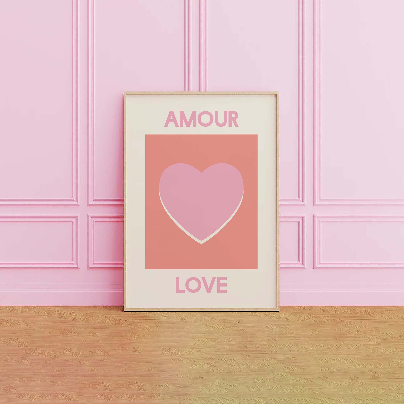 Amour Love Print | Digital Art Download | Pink Heart Printable Wall Art ...