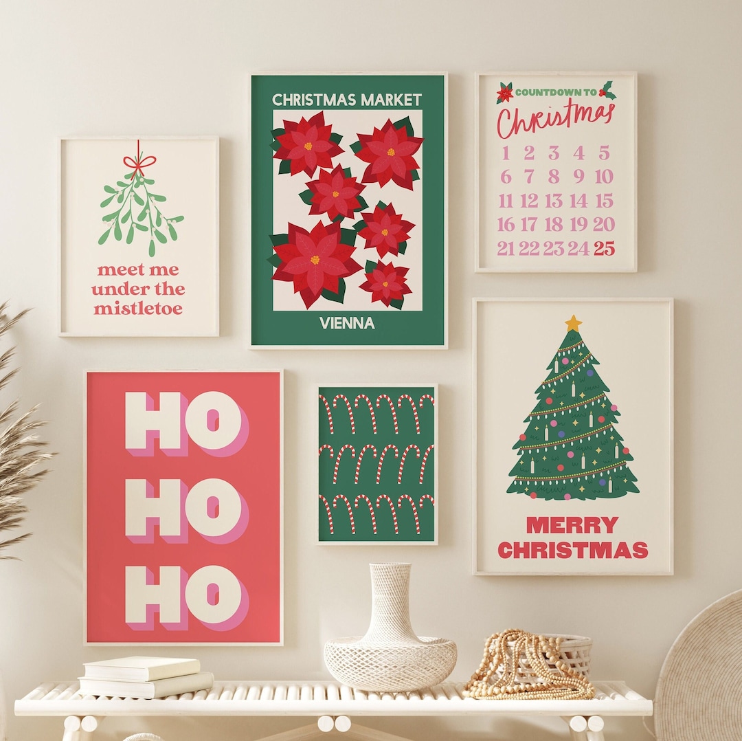 Set of 6 Christmas Gallery Wall, Digital Art Download, Colorful ...