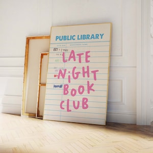 Late Night Book Club Print, Digital Art Download, Cute Book Nook Decor ...