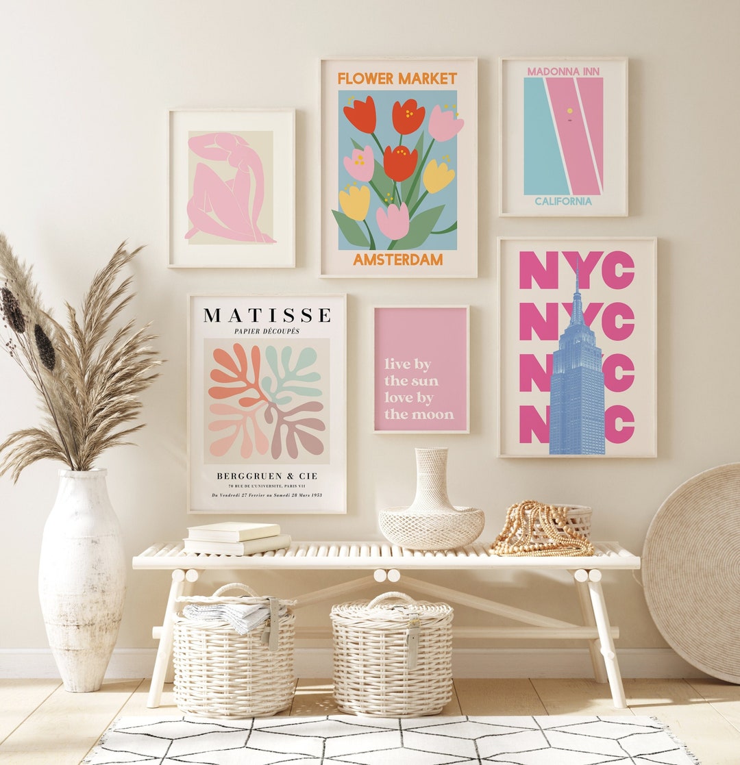 Set of 6 Pink and Blue Print Gallery Wall Digital Art Download - Etsy