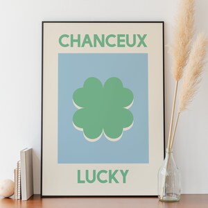 Chanceux Lucky Print | Digital Art Download | Green Clover Printable ...