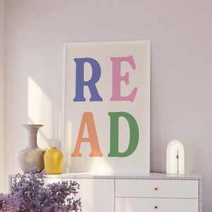 Read Print | Digital Art Download | Cute Library Decor | Trendy Reading ...