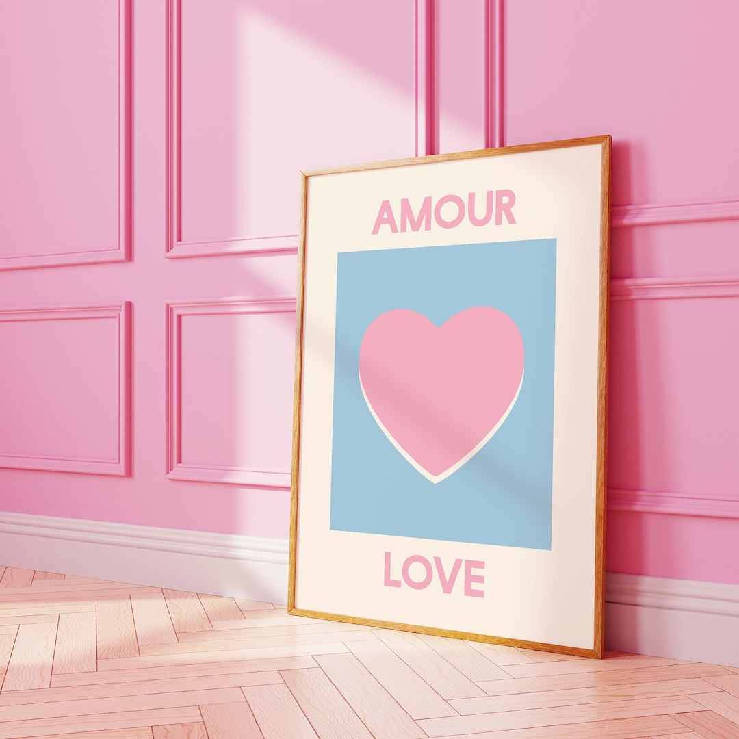 Amour Love Print | Digital Art Download | Pink and Blue Heart Printable ...