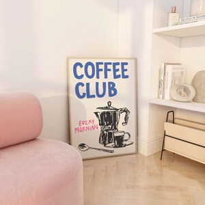Coffee Club Print, Digital Art Download, Cute Coffee Bar Decor, Trendy ...