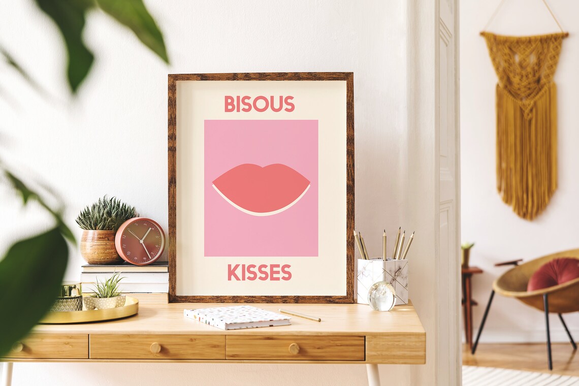 Bisous Kisses Print Digital Art Download Red Kiss | Etsy