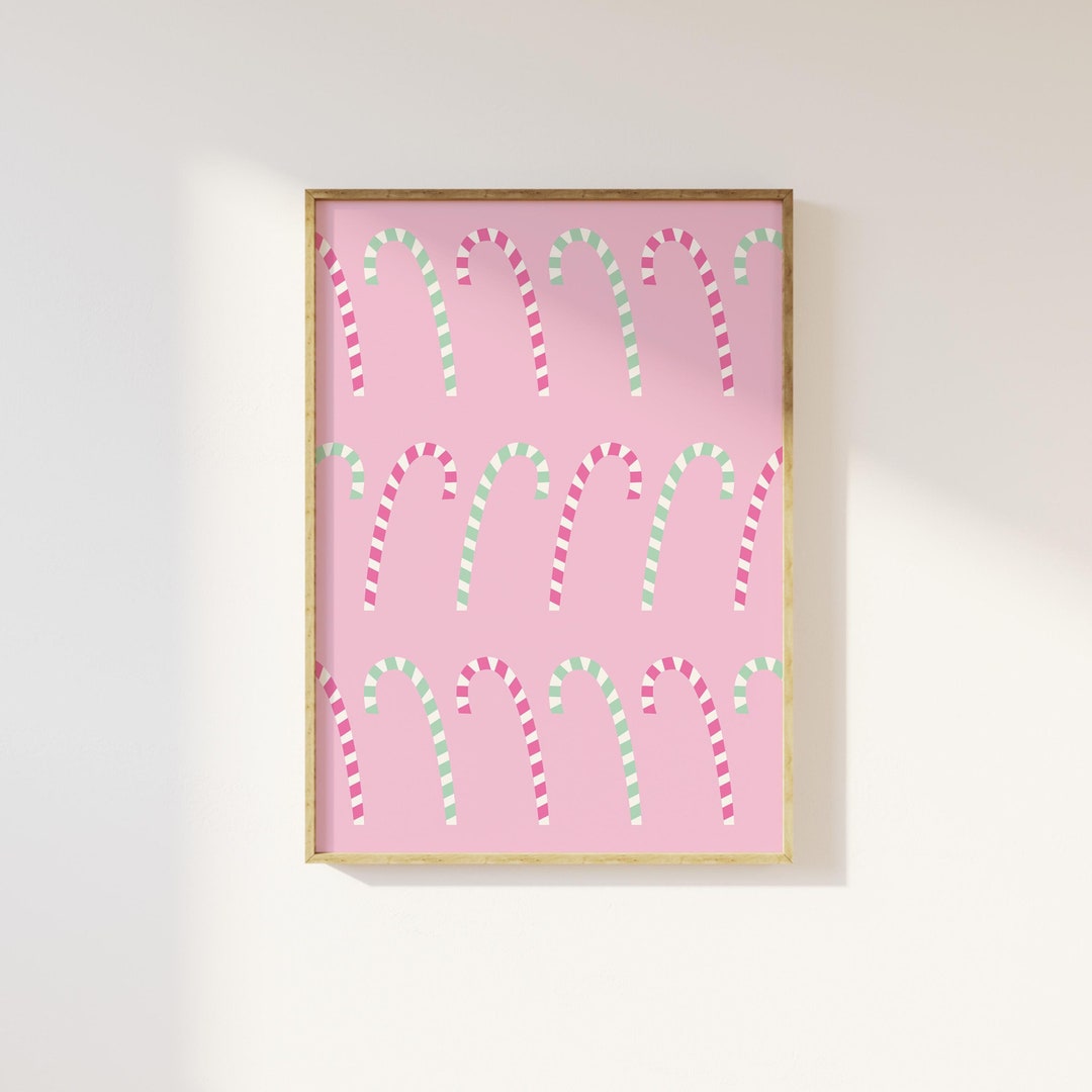 Pastel Candy Cane Print, Digital Art Download, Trendy Pink Christmas ...