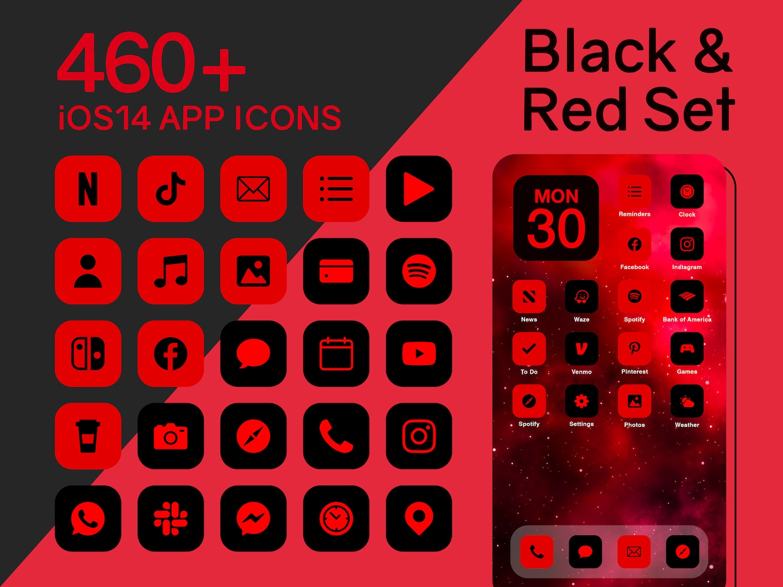 Ios Black & Red App Icons Set 460 Red and Black Minimal Ios | Etsy