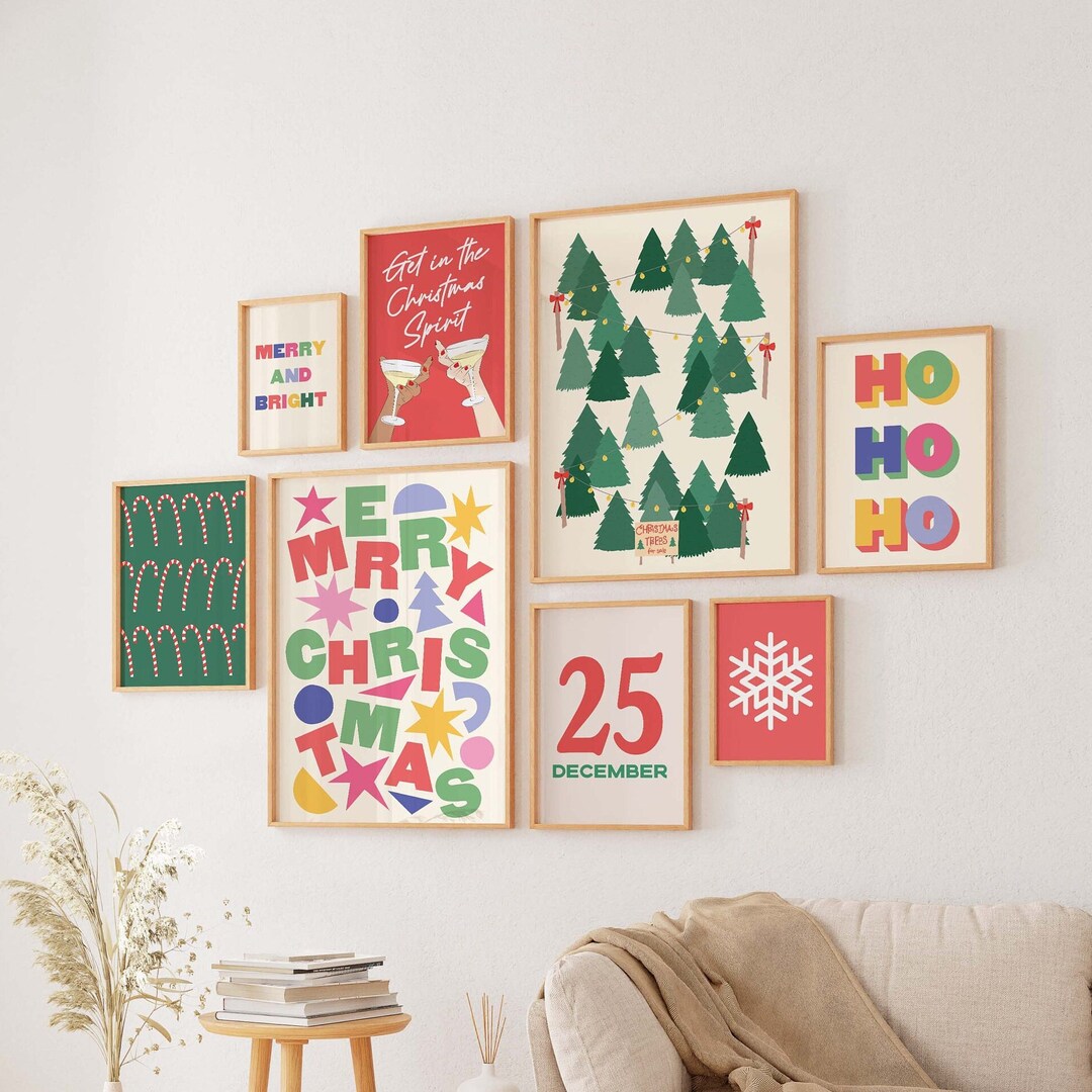 Christmas Gallery Wall, Digital Art Download, 10 Printables, Trendy ...