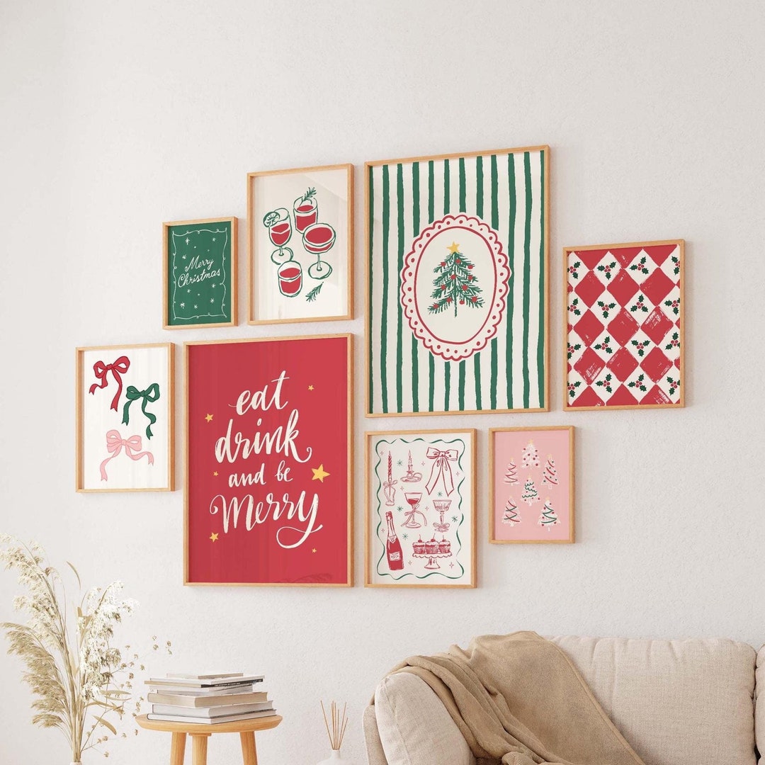 Whimsical Christmas Gallery Wall, Digital Art Download, 10 Printables ...