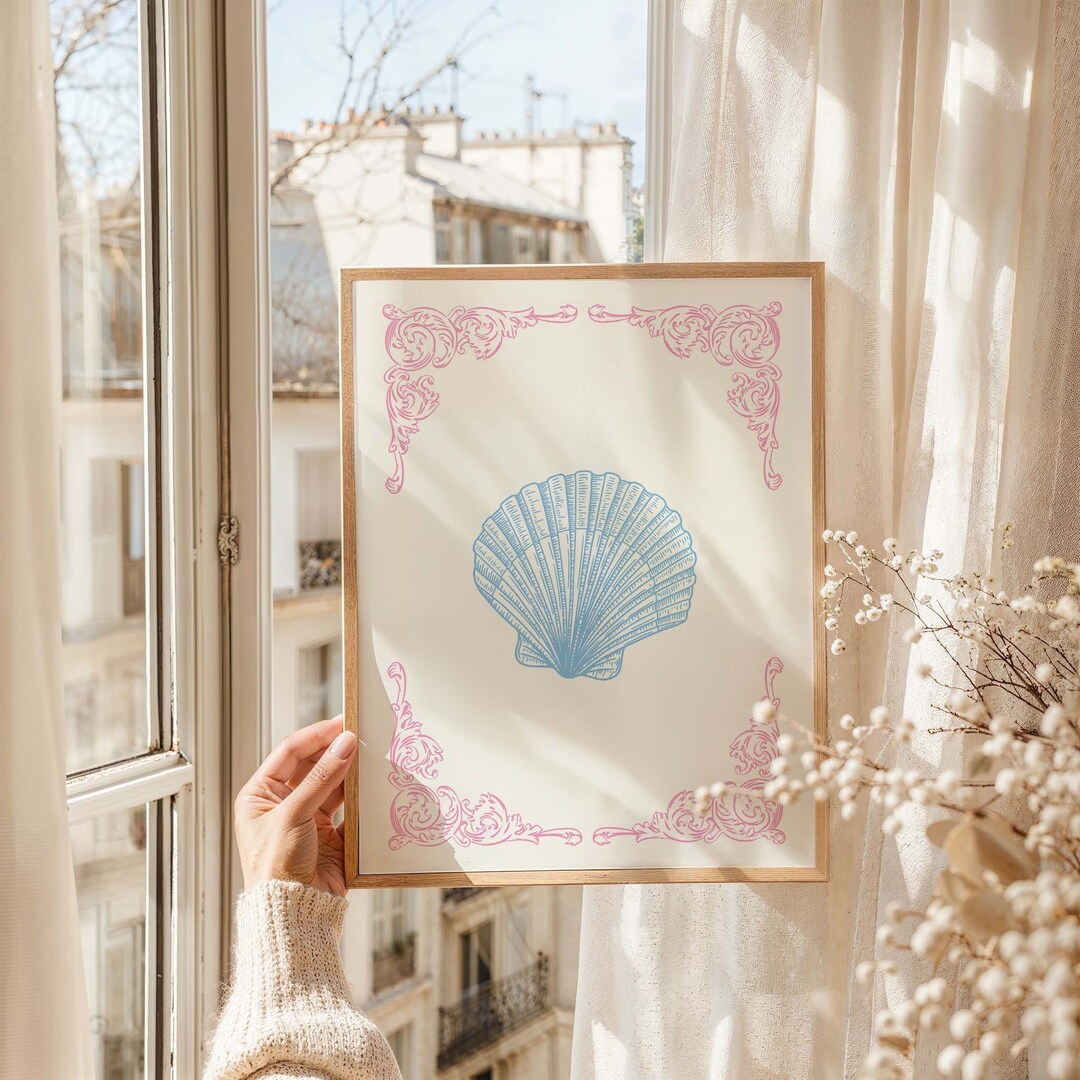 Coquette Seashell Print | Digital Art Download | Cute Summer Art Print ...