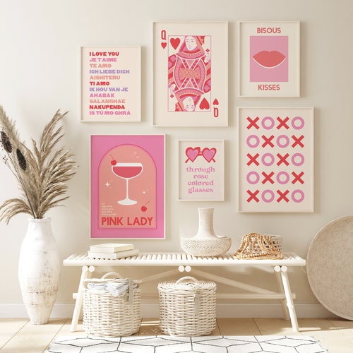 Set of 6 Pink Print Gallery Wall Digital Art Download Pink - Etsy