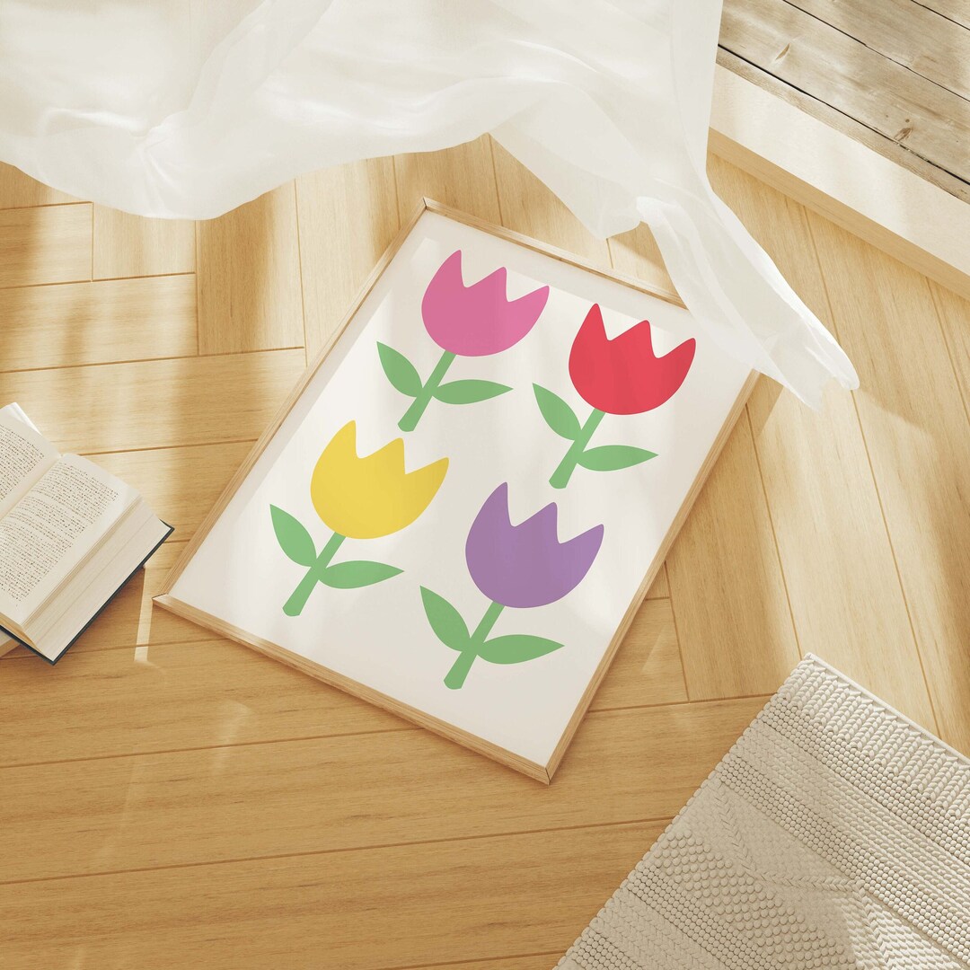 Tulips Print | Digital Art Download | Cute Floral Art Print | Colorful ...