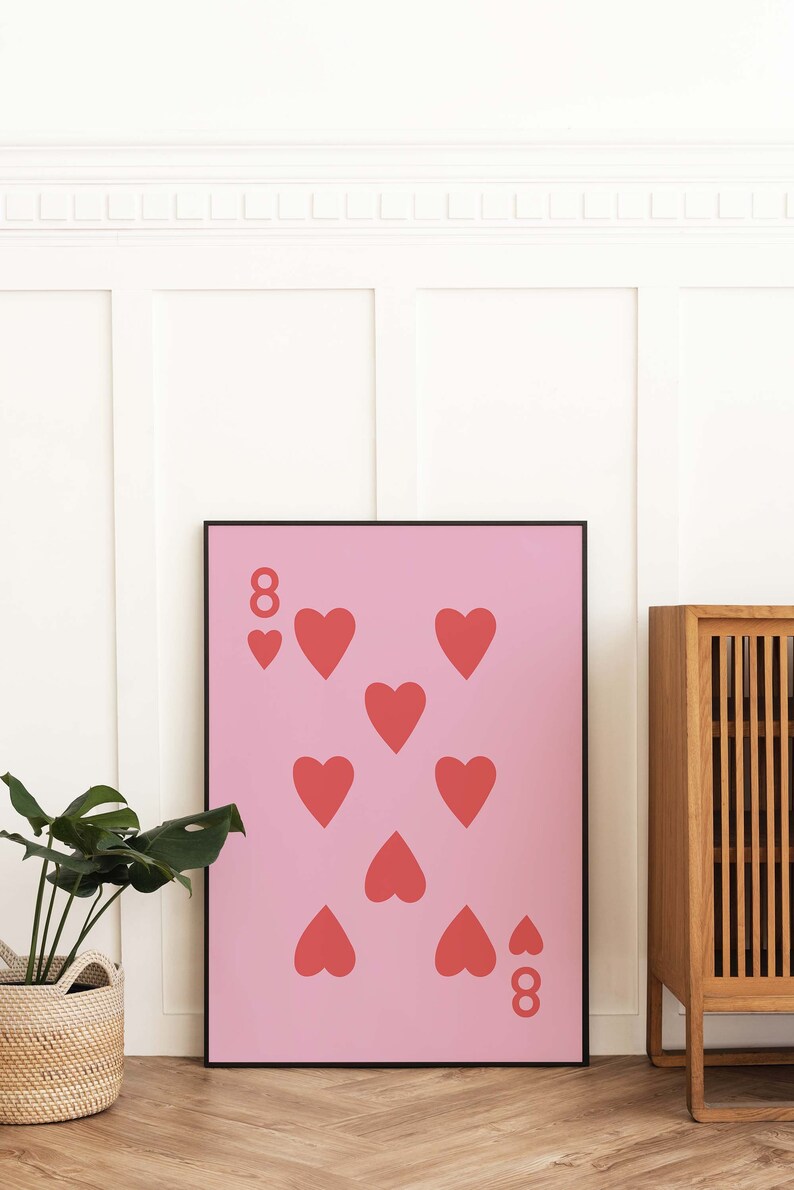 8 of Hearts Print | Digital Art Download | Cute Pink Red Card Print ...