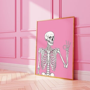 Skeleton Print | Digital Art Download | Cute Pink Halloween Wall Decor ...