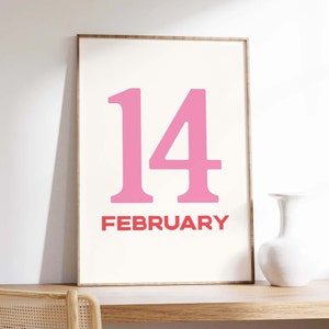 February 14 Print | Digital Art Download | Valentine's Day Decor | Pink ...