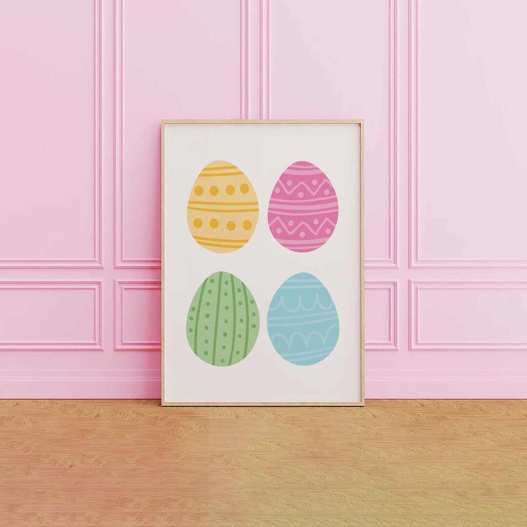 Easter Eggs Print | Digital Art Download | Cute Easter Art Print | Pink ...
