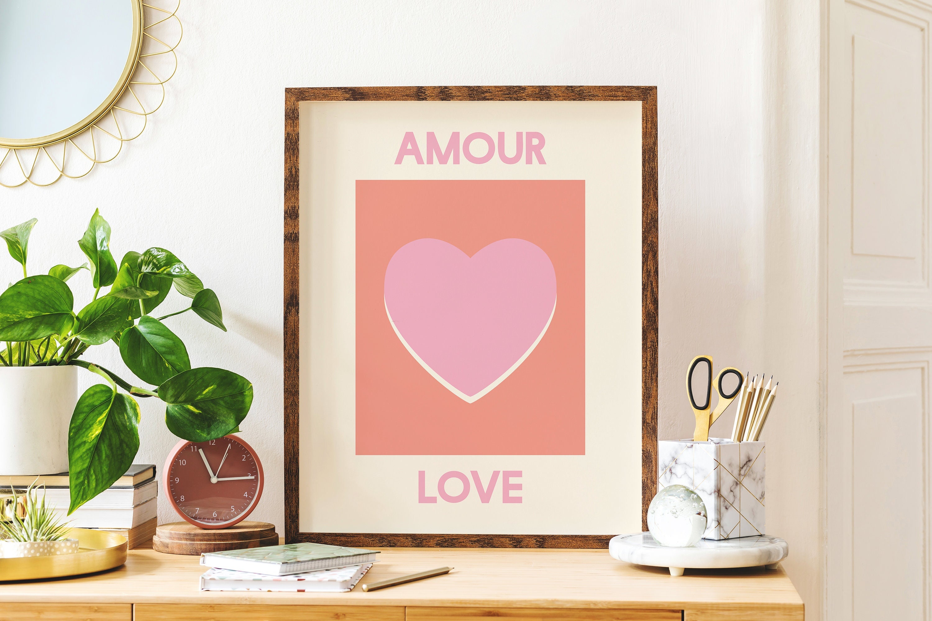 Amour Love Print Digital Art Download Pink Heart Printable - Etsy