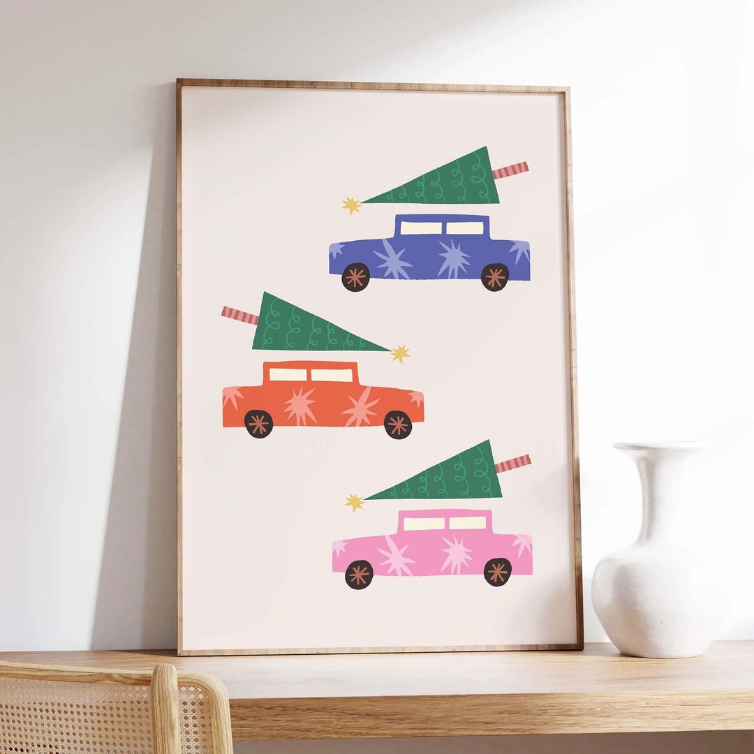 Christmas Cars Print | Digital Art Download | Cute Christmas Decor ...