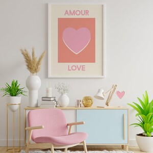 Amour Love Print Digital Art Download Pink Heart Printable - Etsy